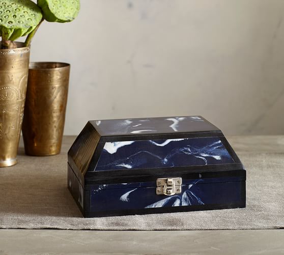 Indigo Marbled Decoupage Box | Pottery Barn