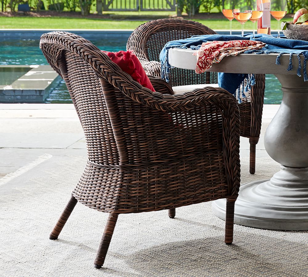 Torrey Wicker Roll Arm Outdoor Dining Chair Pottery Barn