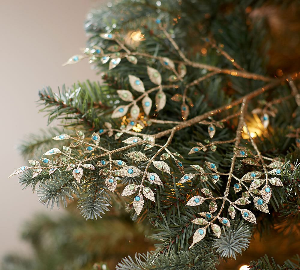 Gold Leaves with Blue Jewels Tree Pick | Pottery Barn
