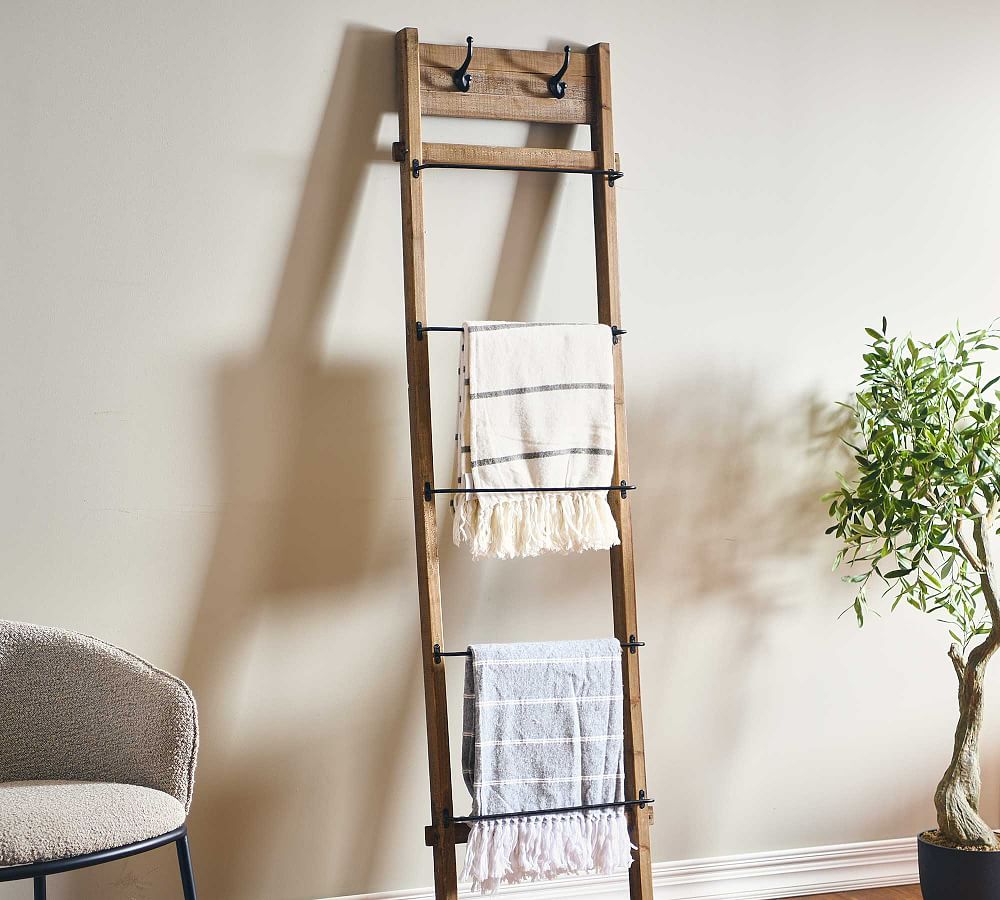 Estelle Decorative Wooden Ladder with Hooks | Pottery Barn