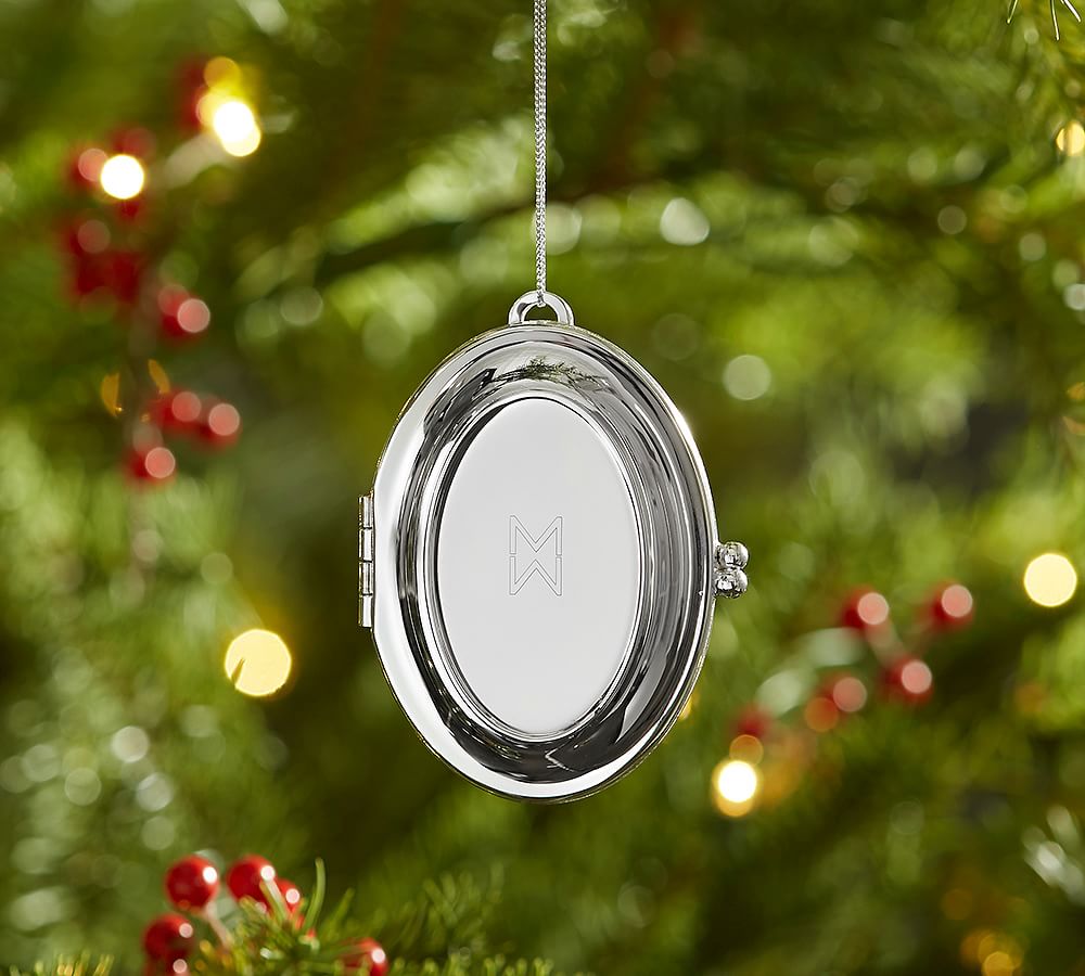 Silver-Plated Personalized Oval Locket Ornament | Pottery Barn