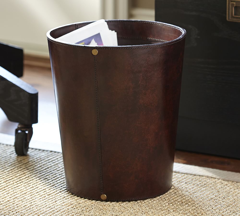 Saddle Leather Trash Bin | Pottery Barn