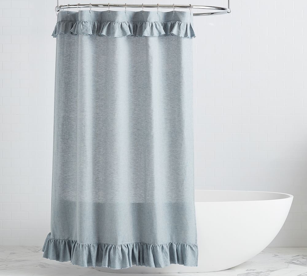 Belgian Flax Linen Ruffle Shower Curtain | Pottery Barn
