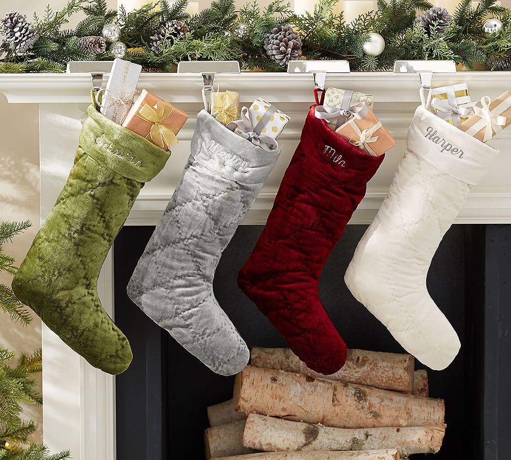 Shiny Velvet Quilted Stockings | Pottery Barn