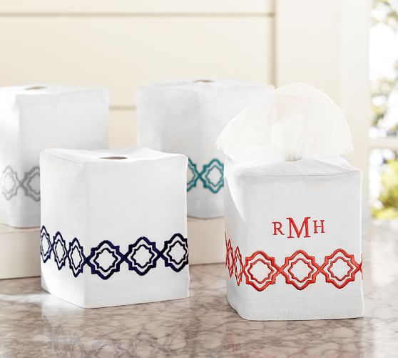 Liza Embroidered Tissue Box Cover | Pottery Barn