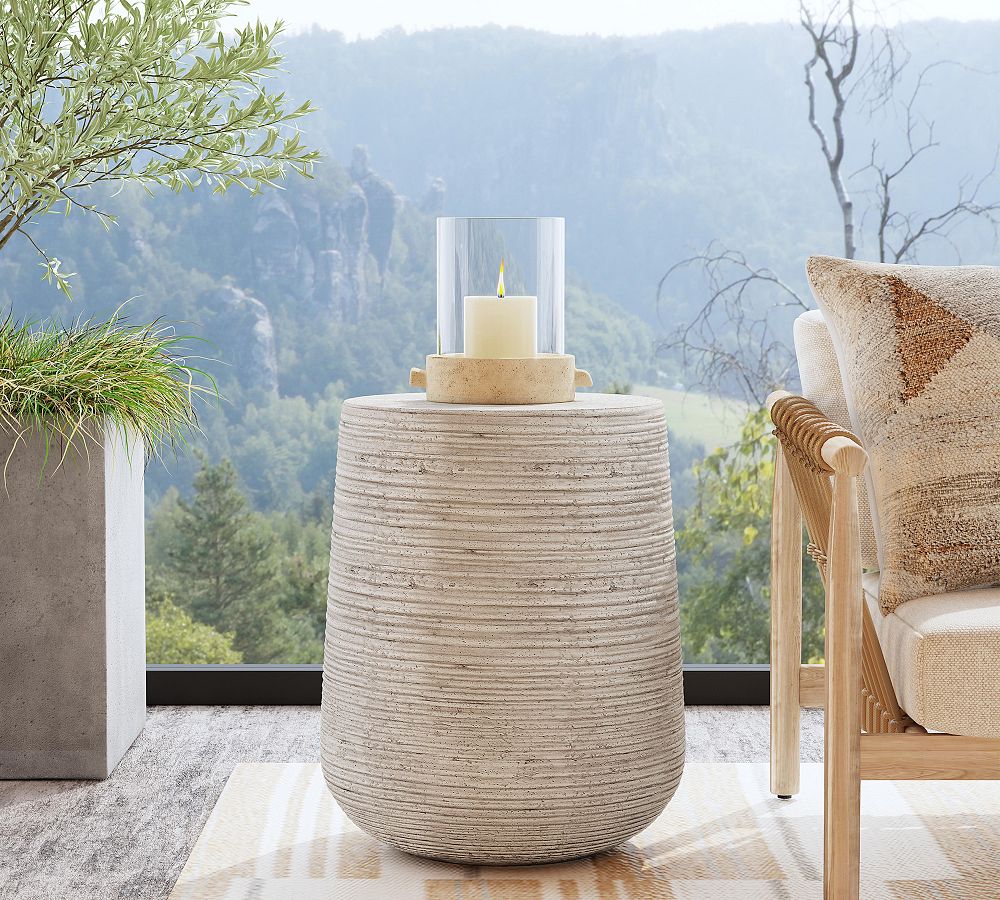 Mays Outdoor End Table, Light Grey | Pottery Barn