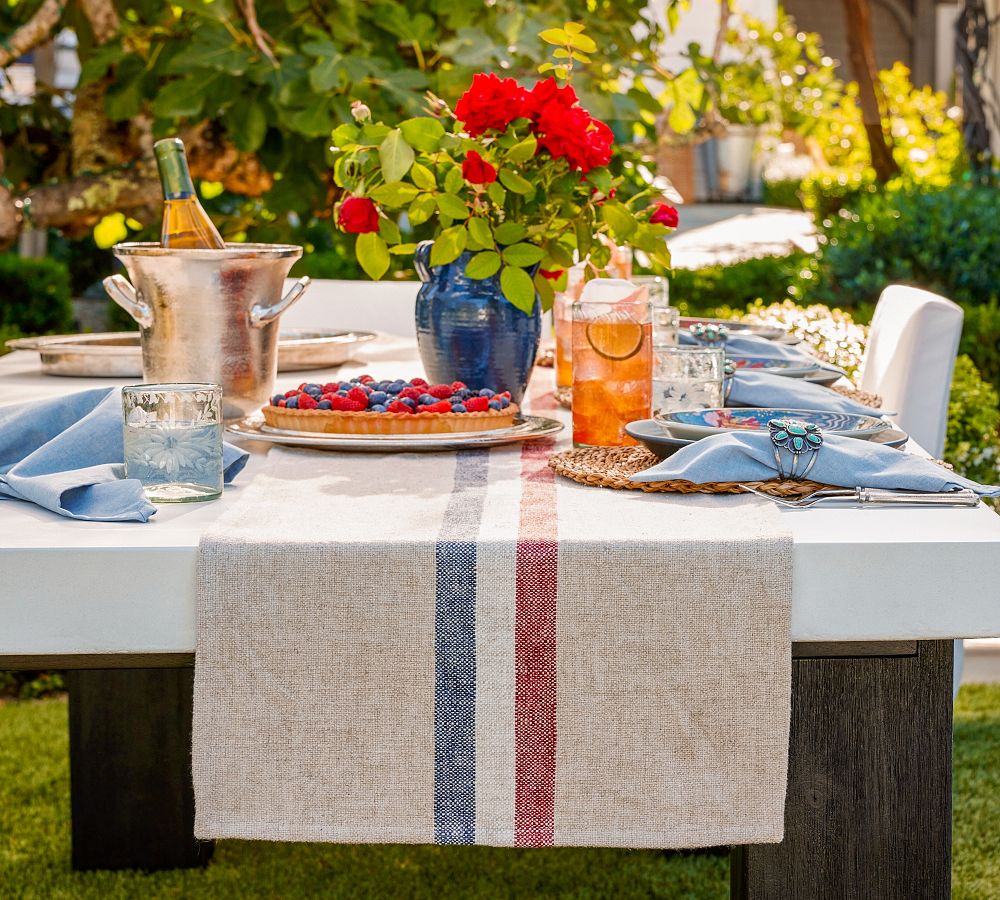 Patriotic Stripe Cotton/Linen Table Runner | Pottery Barn