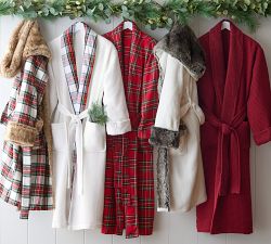 Stewart Plaid Flannel Faux Fur Robe | Pottery Barn