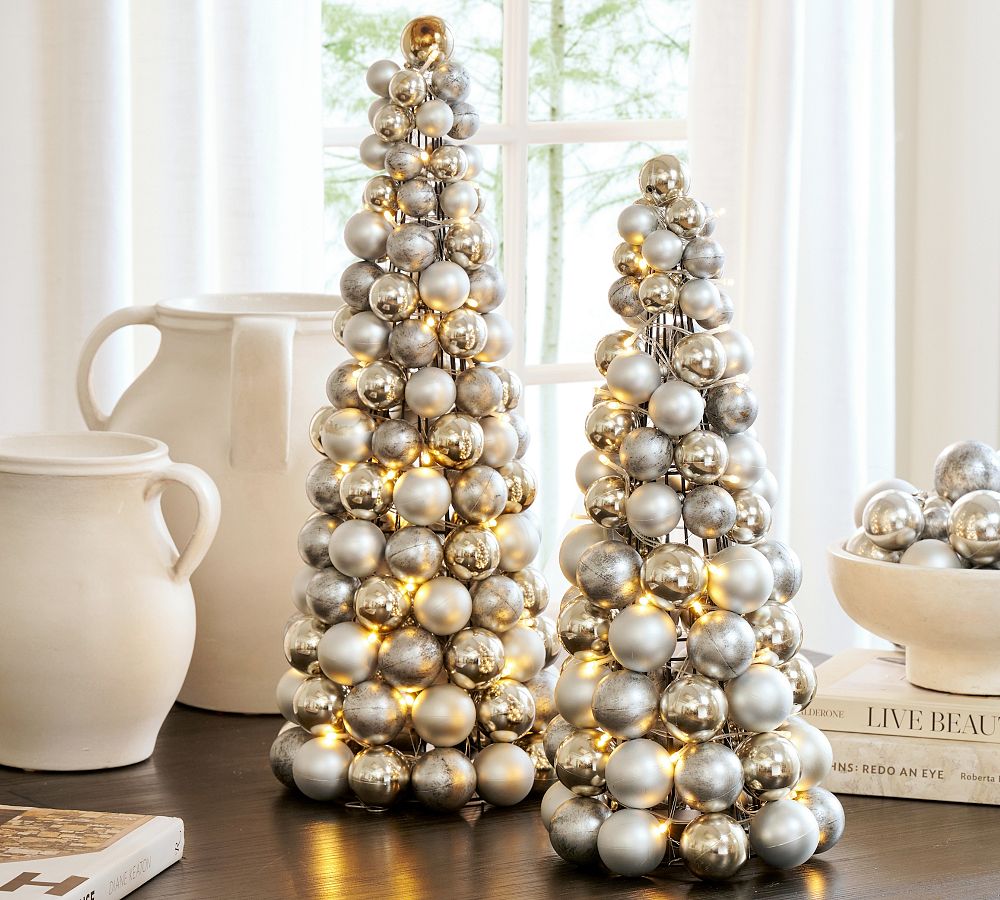 Lit Silver Ornament Tree | Pottery Barn