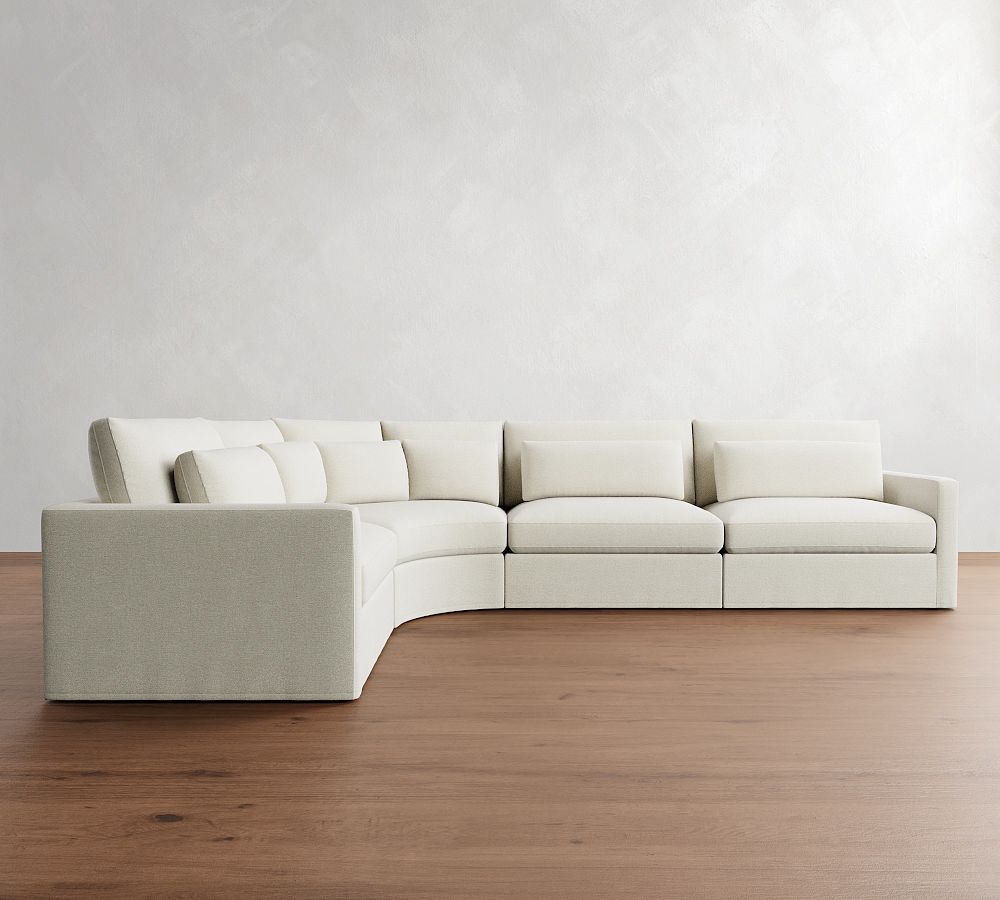 Westwood Slim Arm Slipcovered Modular 4-Piece Curved Wedge Sectional ...