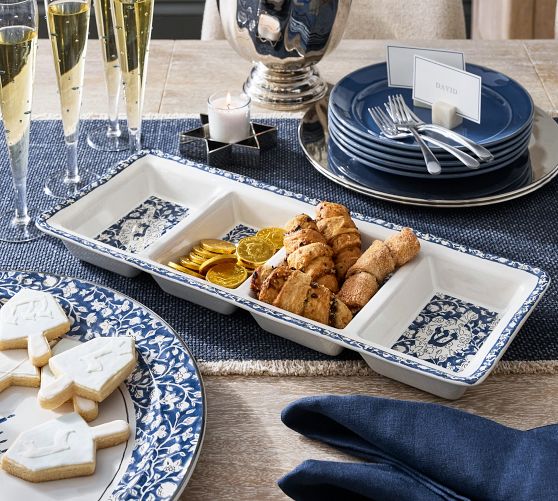 Hanukkah Botanical Stoneware Multi Condiment Server | Pottery Barn