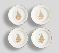 Holiday Metallic Tree Stoneware Appetizer Plates - Set of 8 | Pottery Barn
