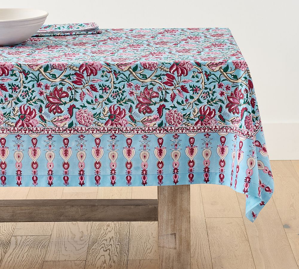Shannon Block Print Cotton Tablecloth | Pottery Barn