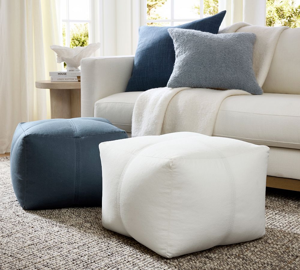 Sunwashed Twill Pouf | Pottery Barn