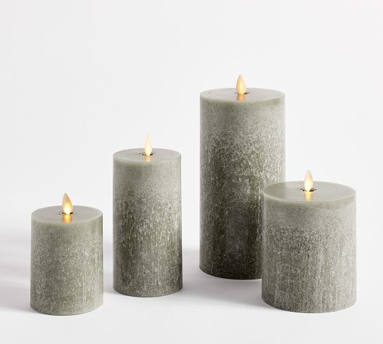 Premium Flickering Flameless Wax Pillar Candle - Salt Washed | Pottery Barn