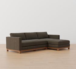 Jake Leather Brindle Wood Base Chaise Sectional (111"–121") | Pottery Barn