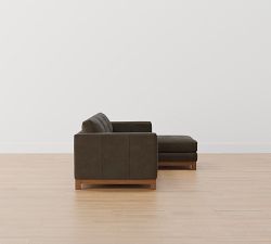 Jake Leather Brindle Wood Base Chaise Sectional (111"–121") | Pottery Barn