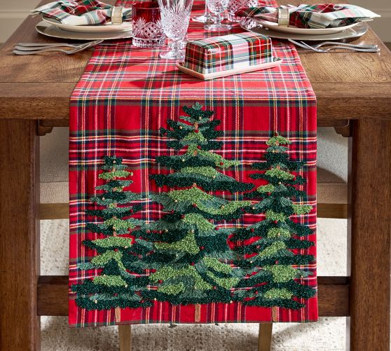 Elliot Plaid Embroidered Cotton Table Runner | Pottery Barn