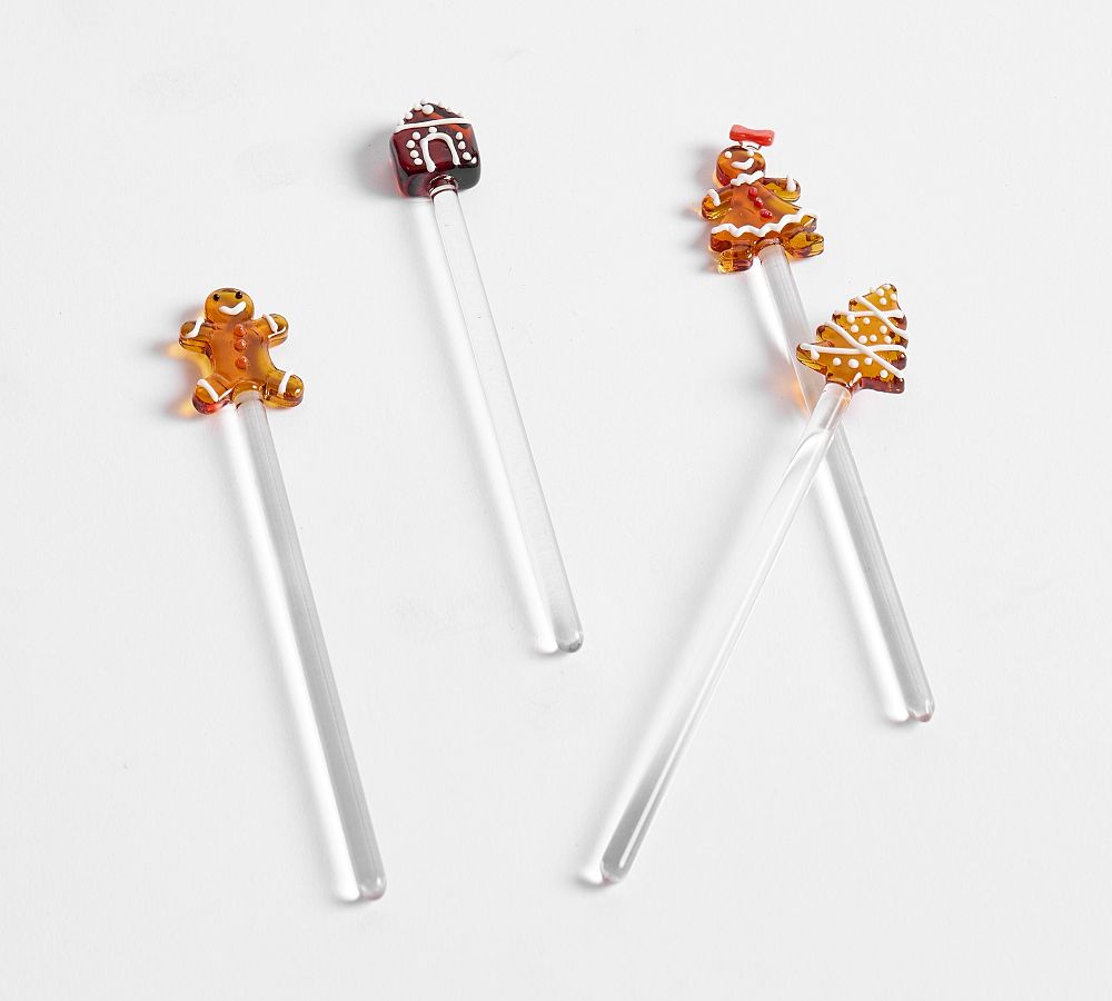 Gingerbread Icon Stir Sticks - Mixed Set of 4 | Pottery Barn