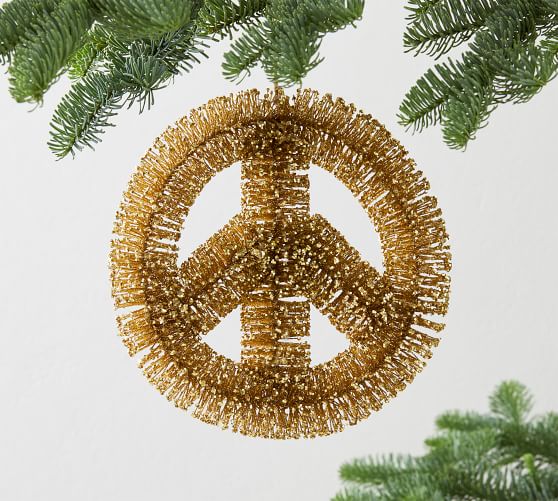 Gold Tinsel Peace Sign | Pottery Barn