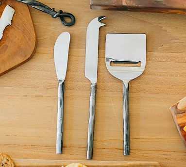 Hammered Metal Handcrafted Stainless Steel Cheese Knives - Set of 3 ...
