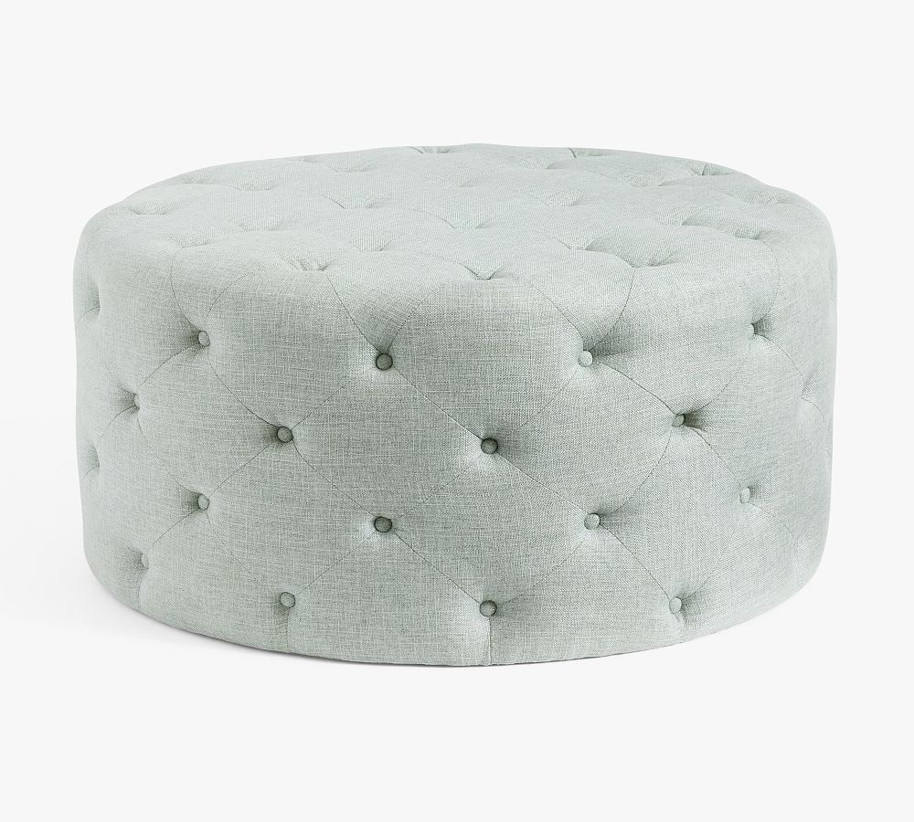 Tufted Round Upholstered Ottoman | Pottery Barn