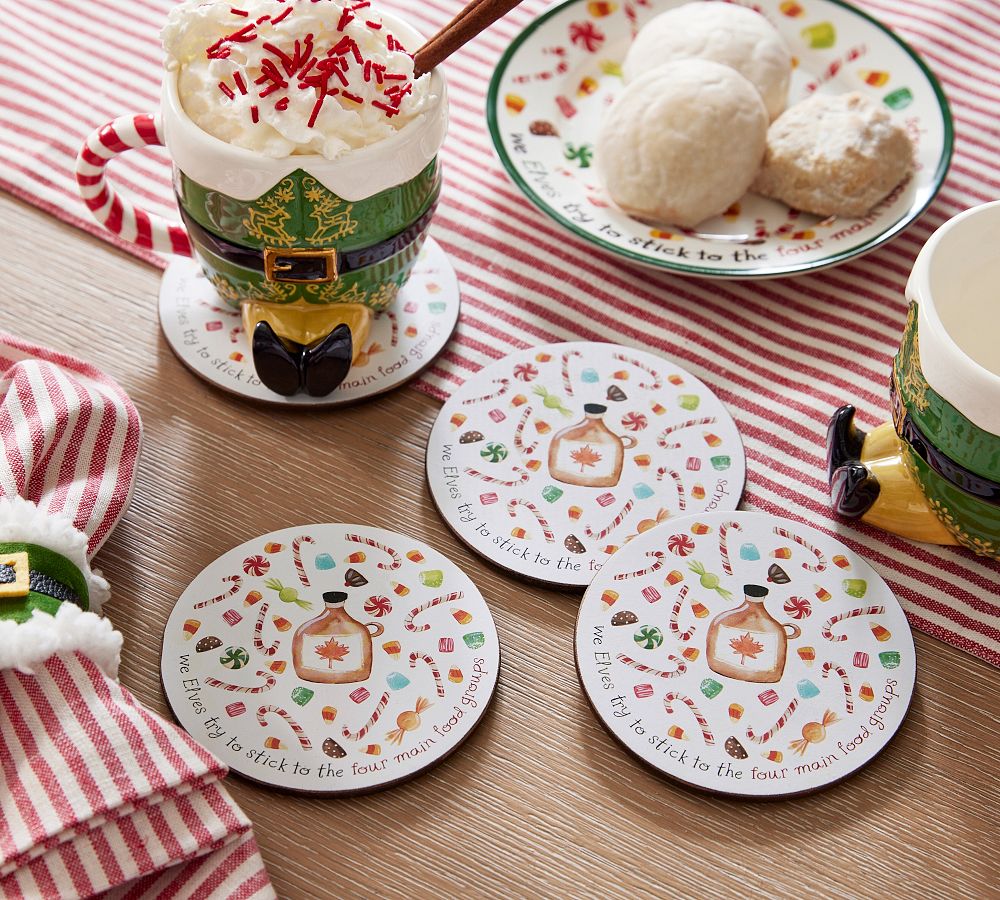 Elf Food Groups Cork Coasters - Set of 4 | Pottery Barn