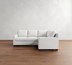 York Square Arm Upholstered Left Arm 3 Piece Corner Sectional Down Blend Wrapped Cushions Sunbrella Performance Slub Tweed Charcoal Pottery Ba