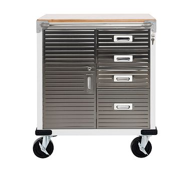 4 Drawer Rolling Stainless Steel Cabinet 28 x 25 Black Pottery Barn
