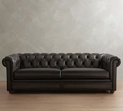 Chesterfield Roll Arm Leather Loveseat 72