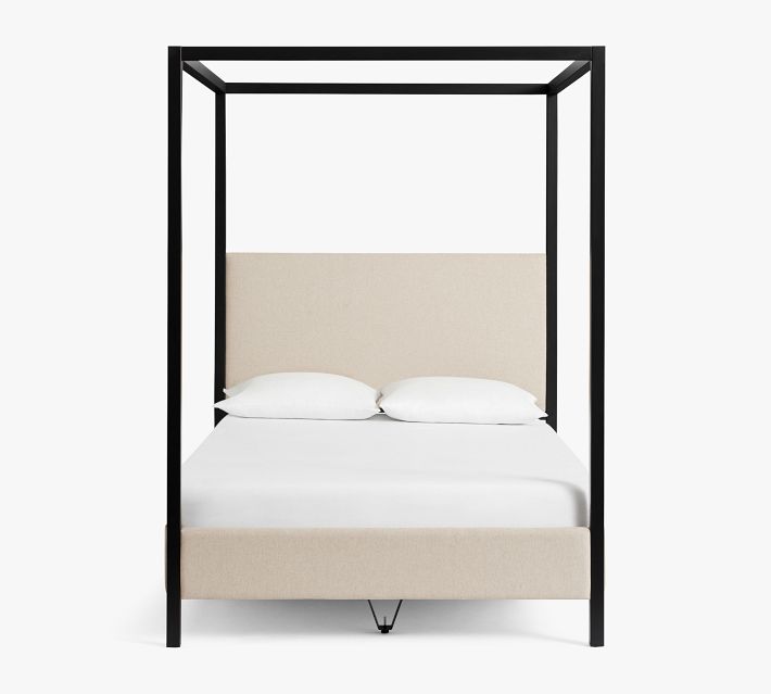 Atwell Canopy Bed King Matte Black Basketweave Slub Ash Pottery Barn