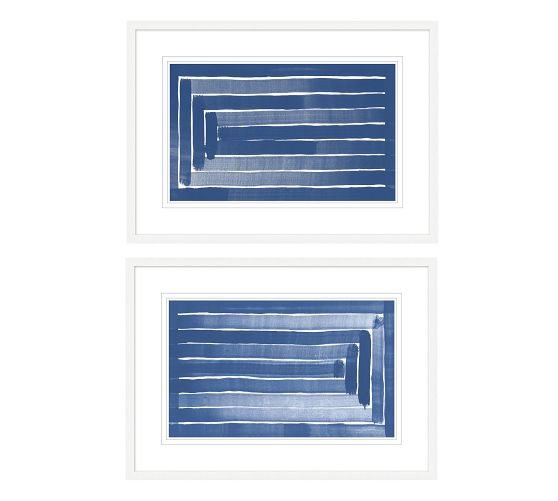Linear Blue Paper Prints | Pottery Barn
