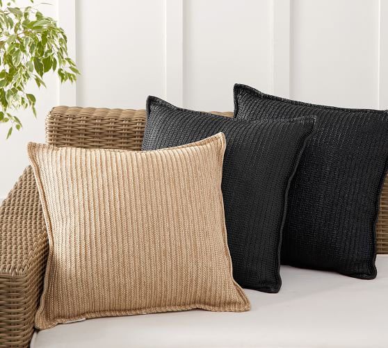 Faux Natural Fiber Flange Outdoor Pillow | Pottery Barn