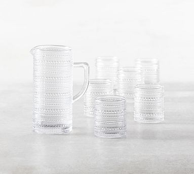 Jupiter Beaded Glass Pitcher with 6 Double Old Fashioned Glasses ...