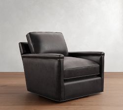 Tyler Square Arm Leather Swivel Chair | Pottery Barn