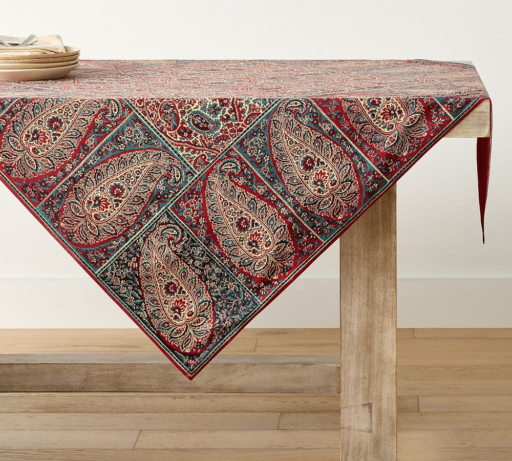 Talia Block Print Cotton/Linen Table Throw | Pottery Barn
