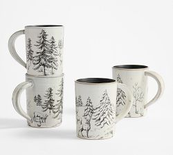 Rustic Forest Stoneware Mugs - Set of 4 | Pottery Barn