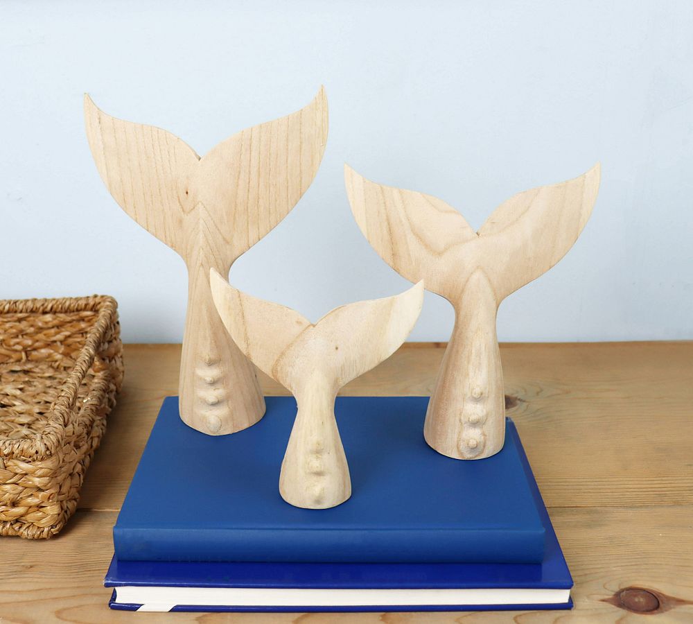 Handcrafted Wooden Carved Whale Tails, Set of 3 | Pottery Barn