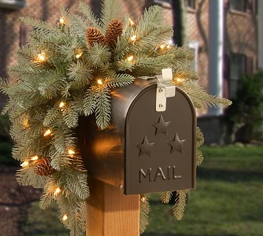 Open Box: Lit LED Faux Arctic Spruce Mailbox Swag | Pottery Barn