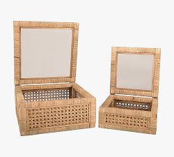Cane Lidded Boxes - Set of 2 | Pottery Barn