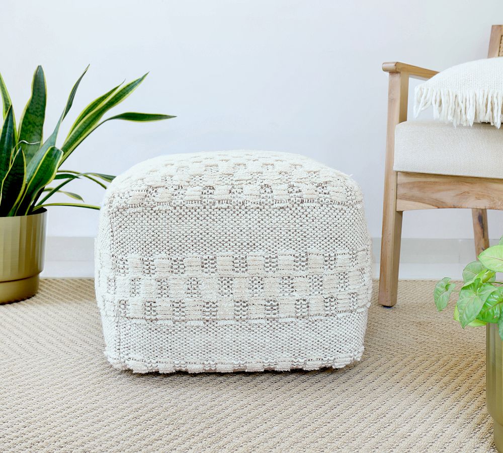 Checkered Wool Square Pouf | Pottery Barn