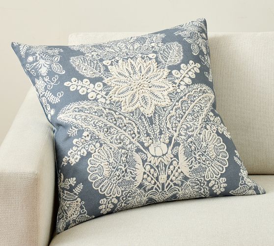 Kravet Heirloom Damask Embroidered Pillow | Pottery Barn