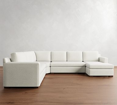 Shasta Square Arm Upholstered Left Arm 4 Piece Wedge Sectional Polyester Wrapped Cushions Performance Chateau Basketweave Ivory Pottery Barn