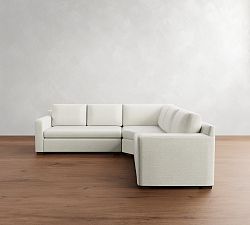 Shasta Square Arm Upholstered 3 Piece L Shaped Wedge Sectional Polyester Wrapped Cushions Performance Everydaylinen Ivory Pottery Barn