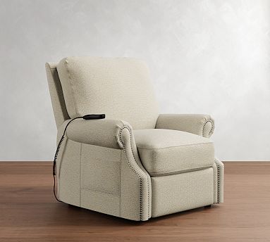 James Roll Arm Upholstered Power Lift Recliner Down Blend Wrapped Cushions Performance Everydaylinen Ivory Pottery Barn