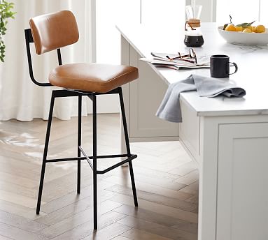 Maison Leather Counter Height Swivel Bar Stool Bronze Legs Statesville Pebble Pottery Barn