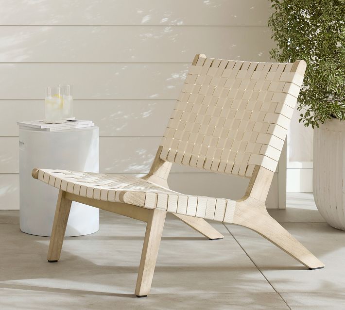 Abbott FSC Acacia Woven Outdoor Lounge Chair Gray Wash Pottery Barn