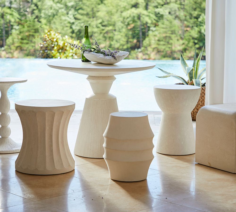 Davey Cast Stone Round Outdoor Accent Stool (15") | Pottery Barn