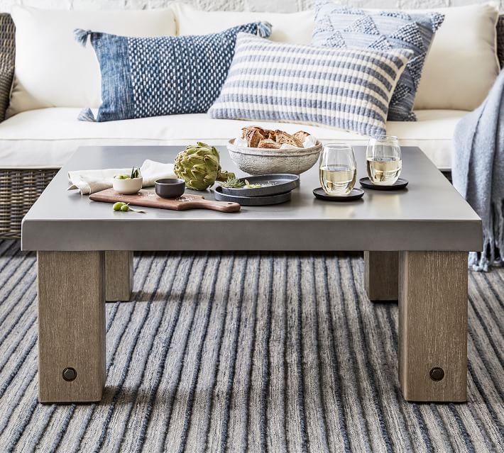 Abbott 40 Concrete FSC Acacia Square Outdoor Coffee Table Brown Pottery Barn