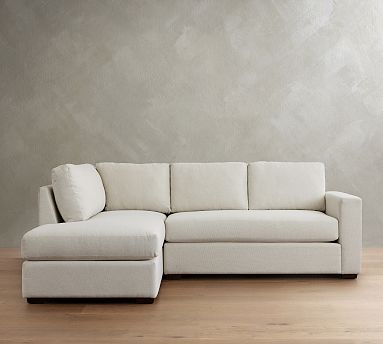 Shasta Square Arm Upholstered Right Sofa Return Bumper Sectional Polyester Wrapped Cushions Rustic Linen White Pottery Barn